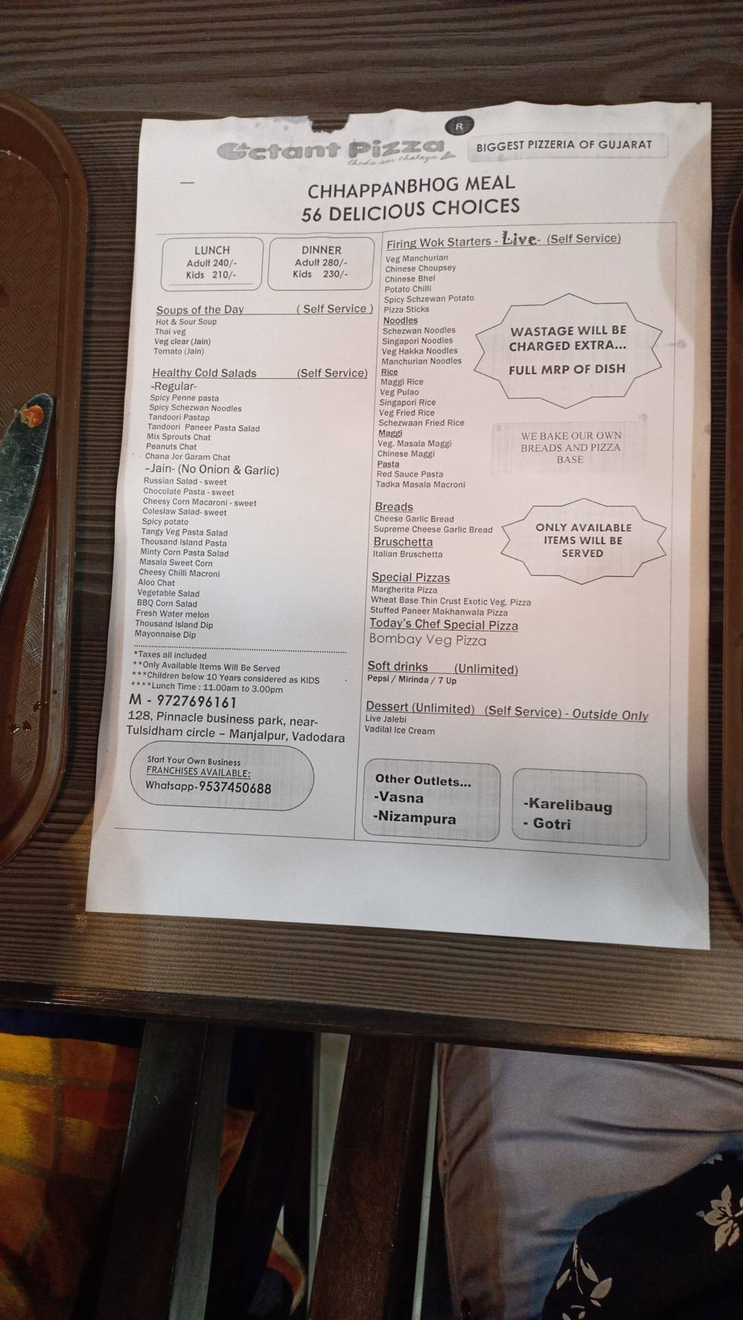 Menu at The Ocyent Pizza Manjalpur Vadodara, Vadodara