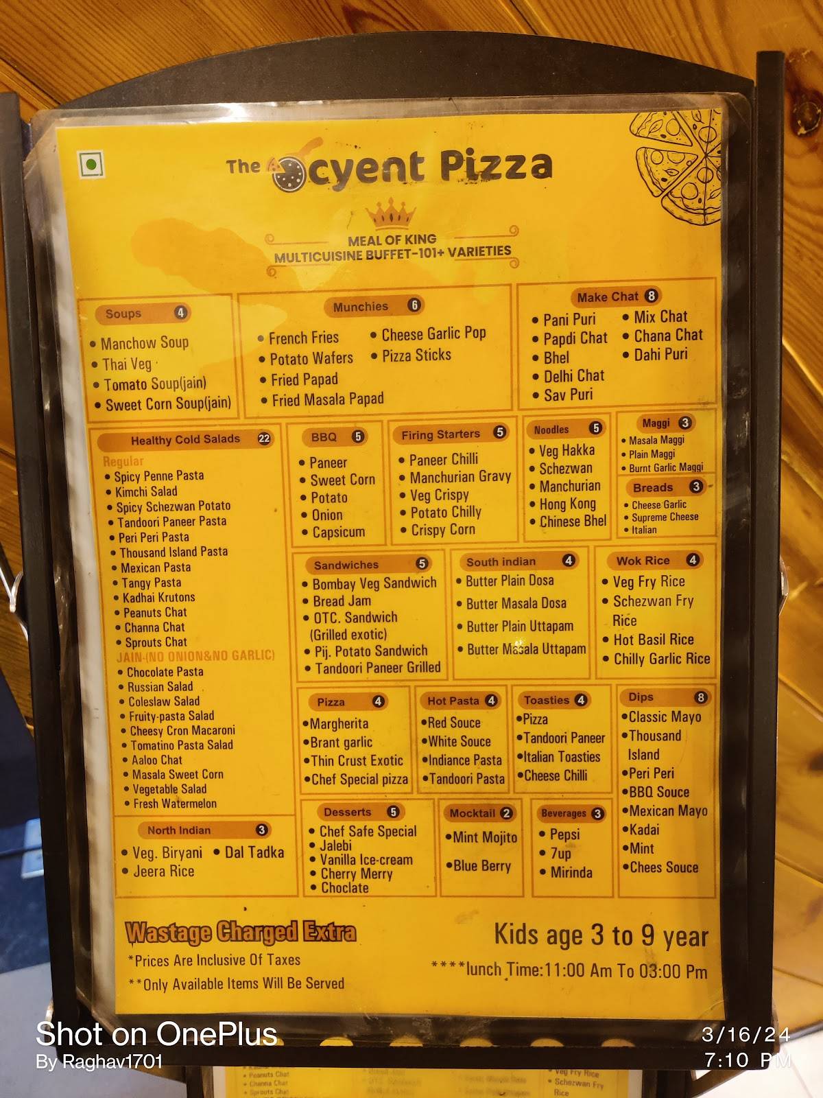 Menu at The Ocyent Pizza Manjalpur Vadodara, Vadodara
