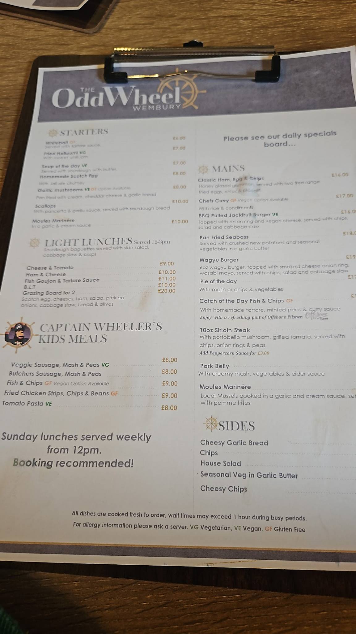 Menu at The Odd Wheel pub & bar, Plymouth, Knighton Rd