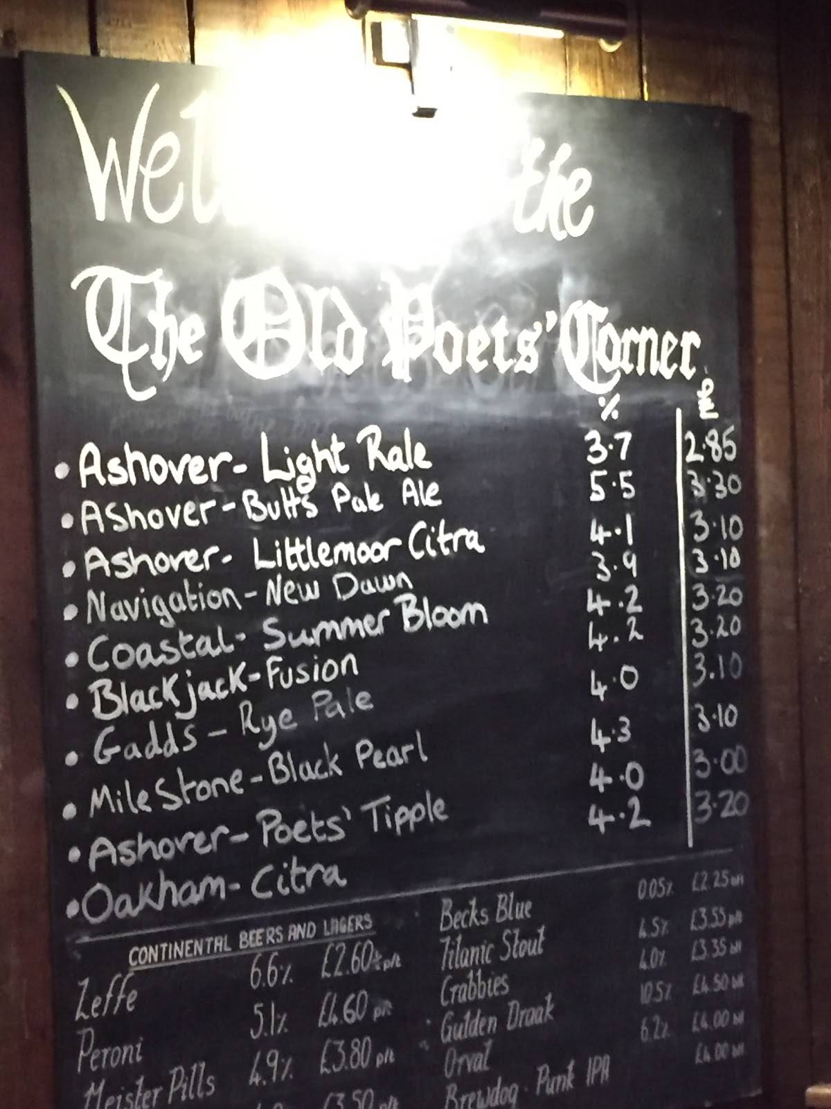 Menu at The Old Poets Corner. pub & bar, Ashover