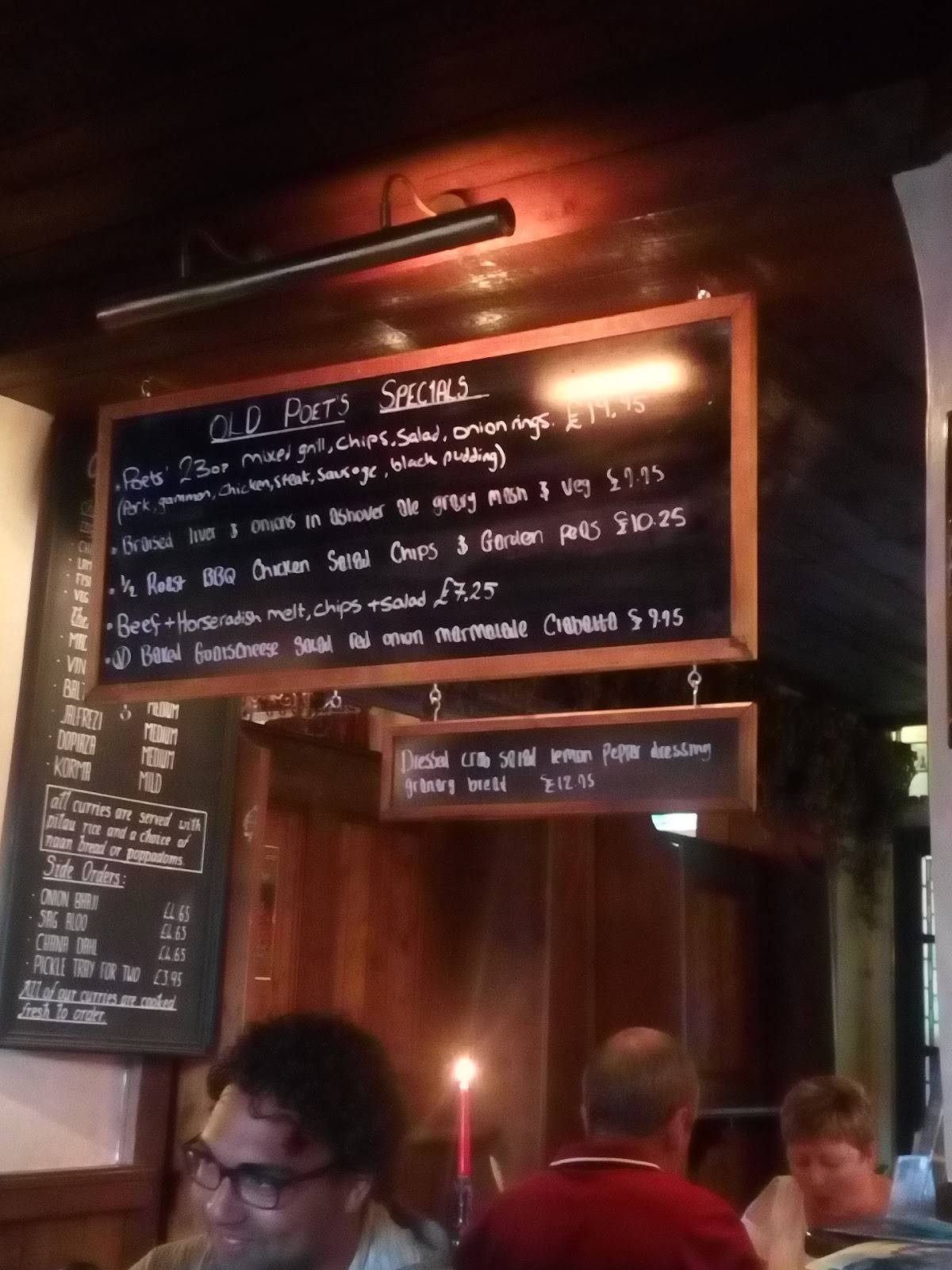 Menu at The Old Poets Corner. pub & bar, Ashover