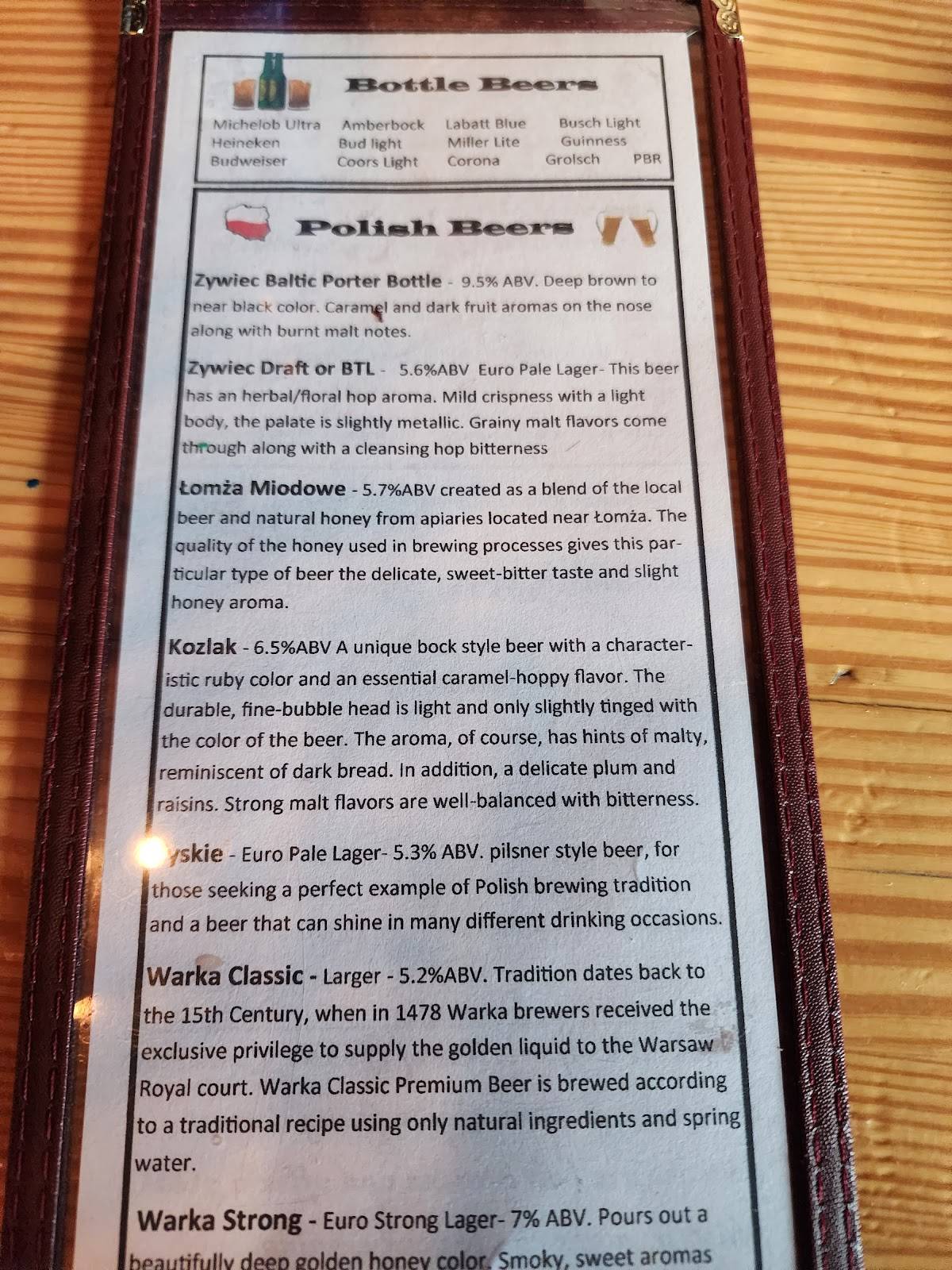 Menu at The Old Polish Corner restaurant, Alpena