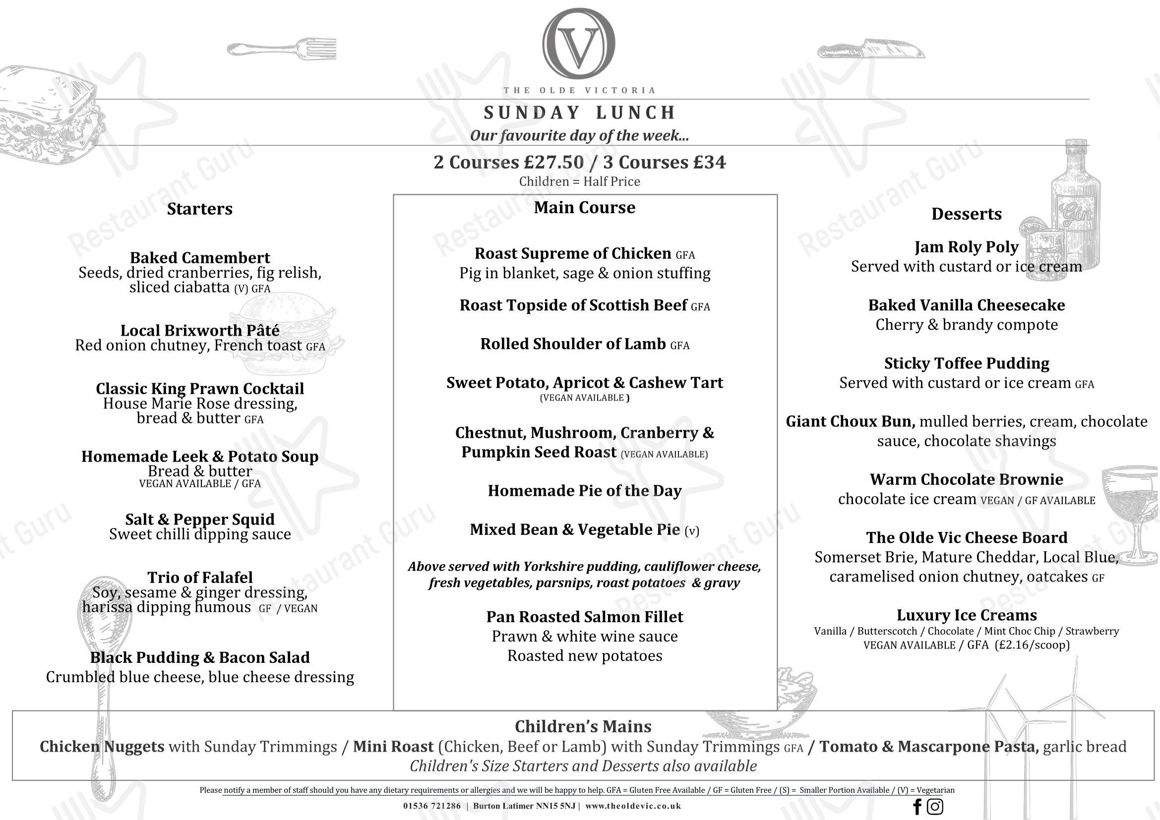 Menu at The Olde Victoria pub & bar, Kettering