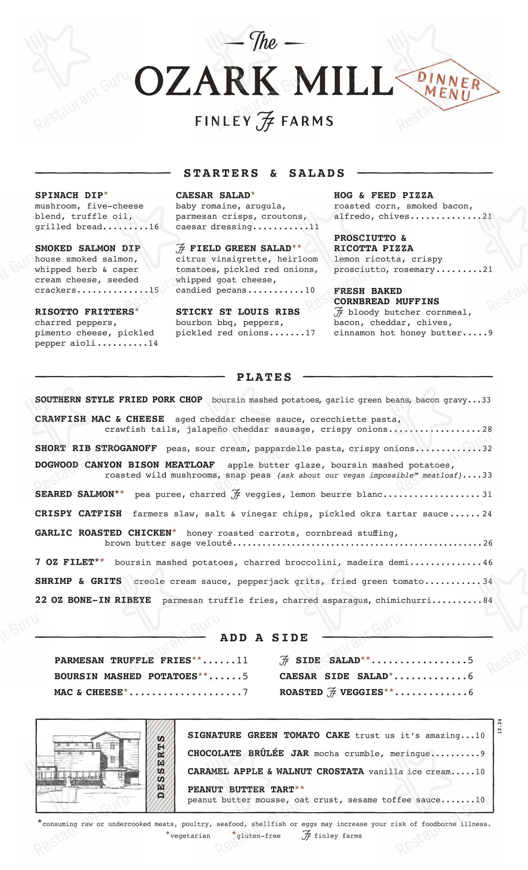 Menu at The Ozark Mill Restaurant at Finley Farms, Ozark