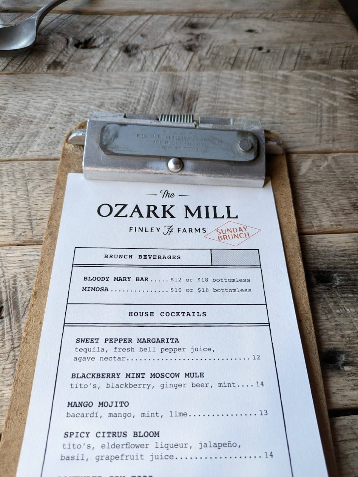 Menu at The Ozark Mill Restaurant at Finley Farms, Ozark