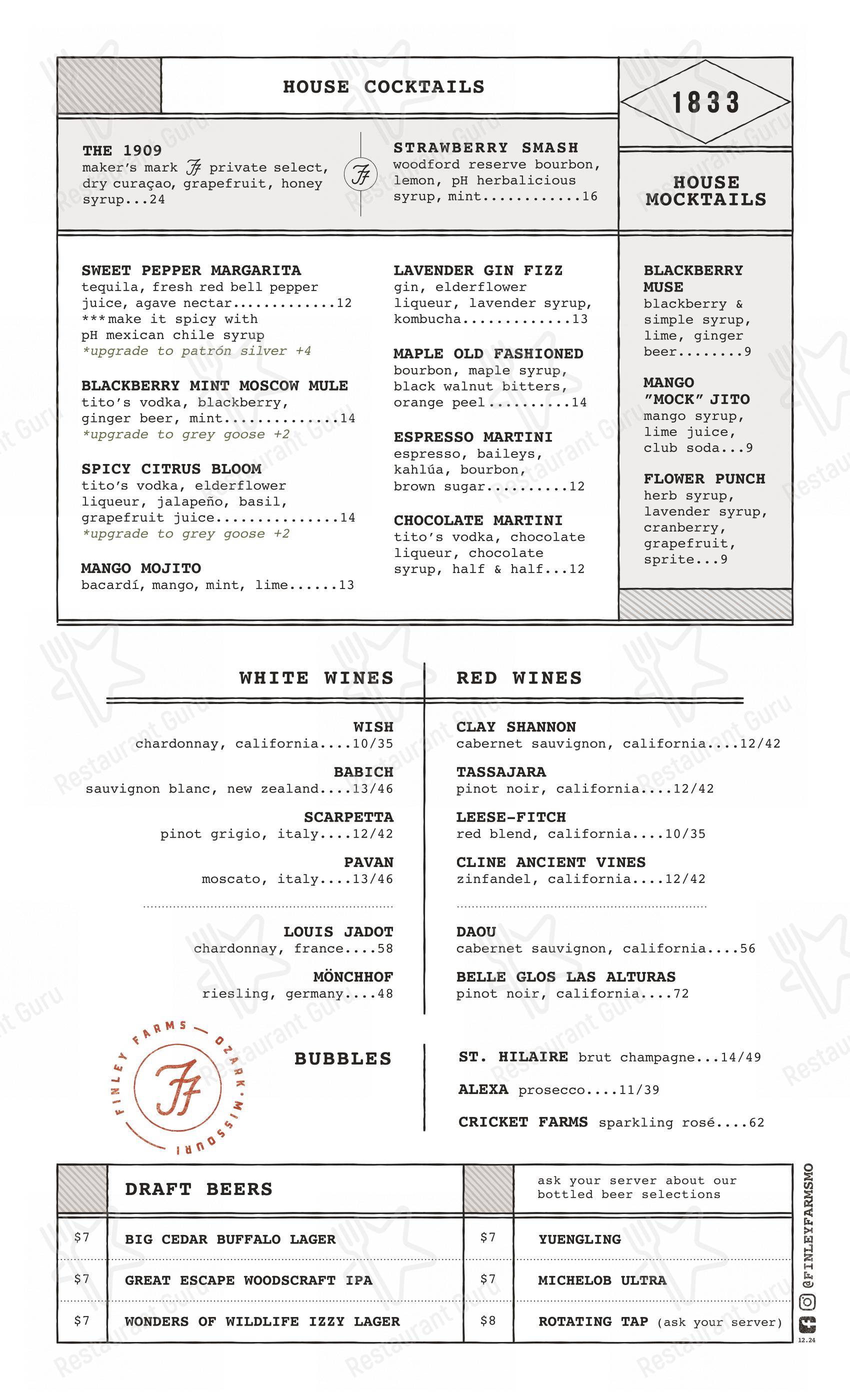 Menu at The Ozark Mill Restaurant at Finley Farms, Ozark