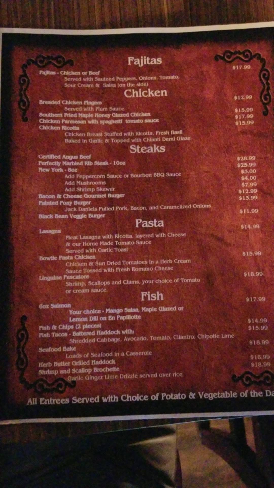 Menu at The Painted Pony Bar and Grill, Sackville