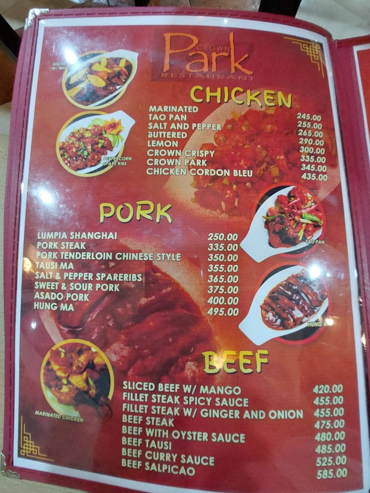 Menu at Crown Park Restaurant, Naga, First floor Crown Hotel P. Burgos ...