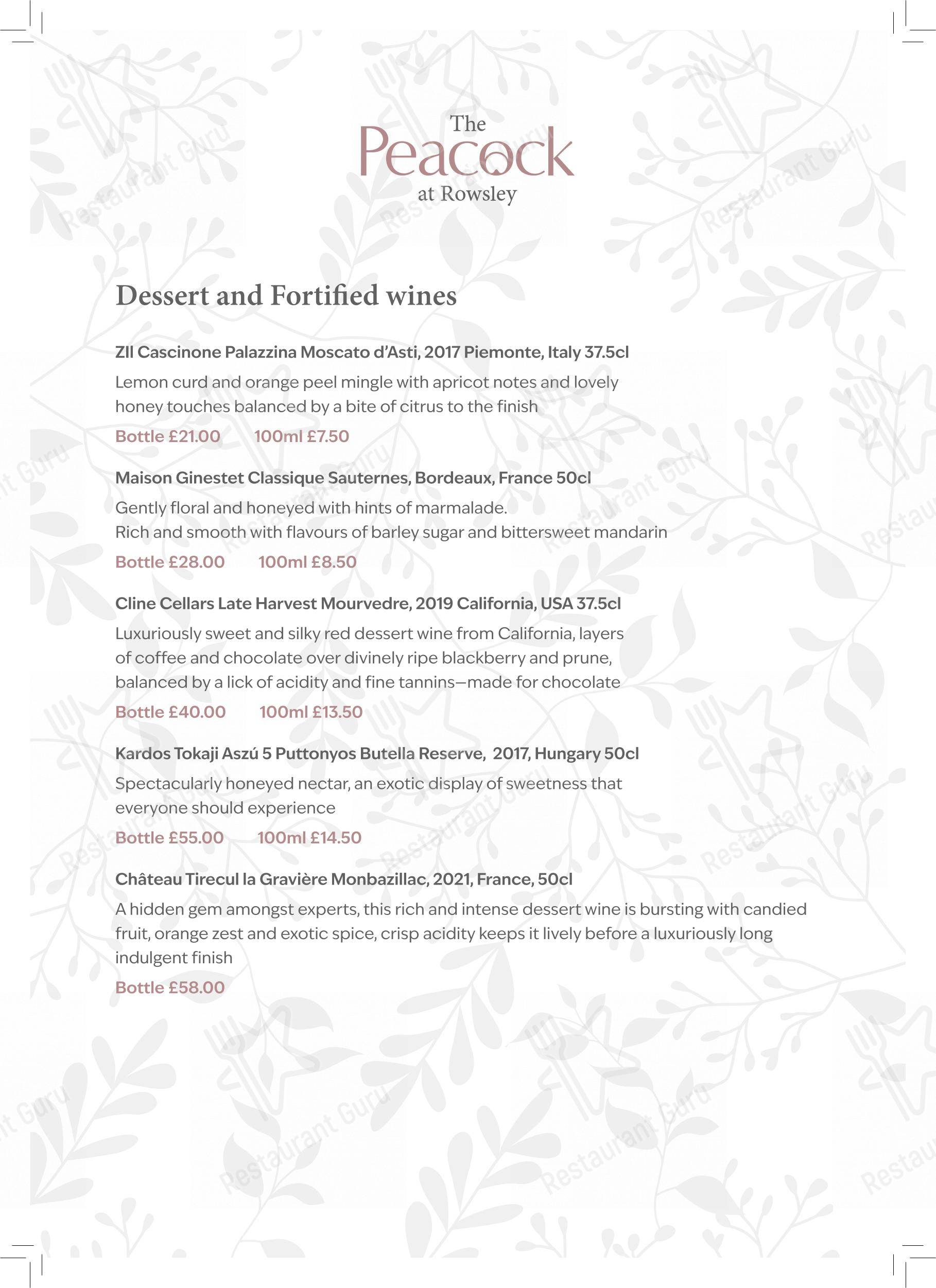 Menu at The Peacock at Rowsley pub & bar, Matlock