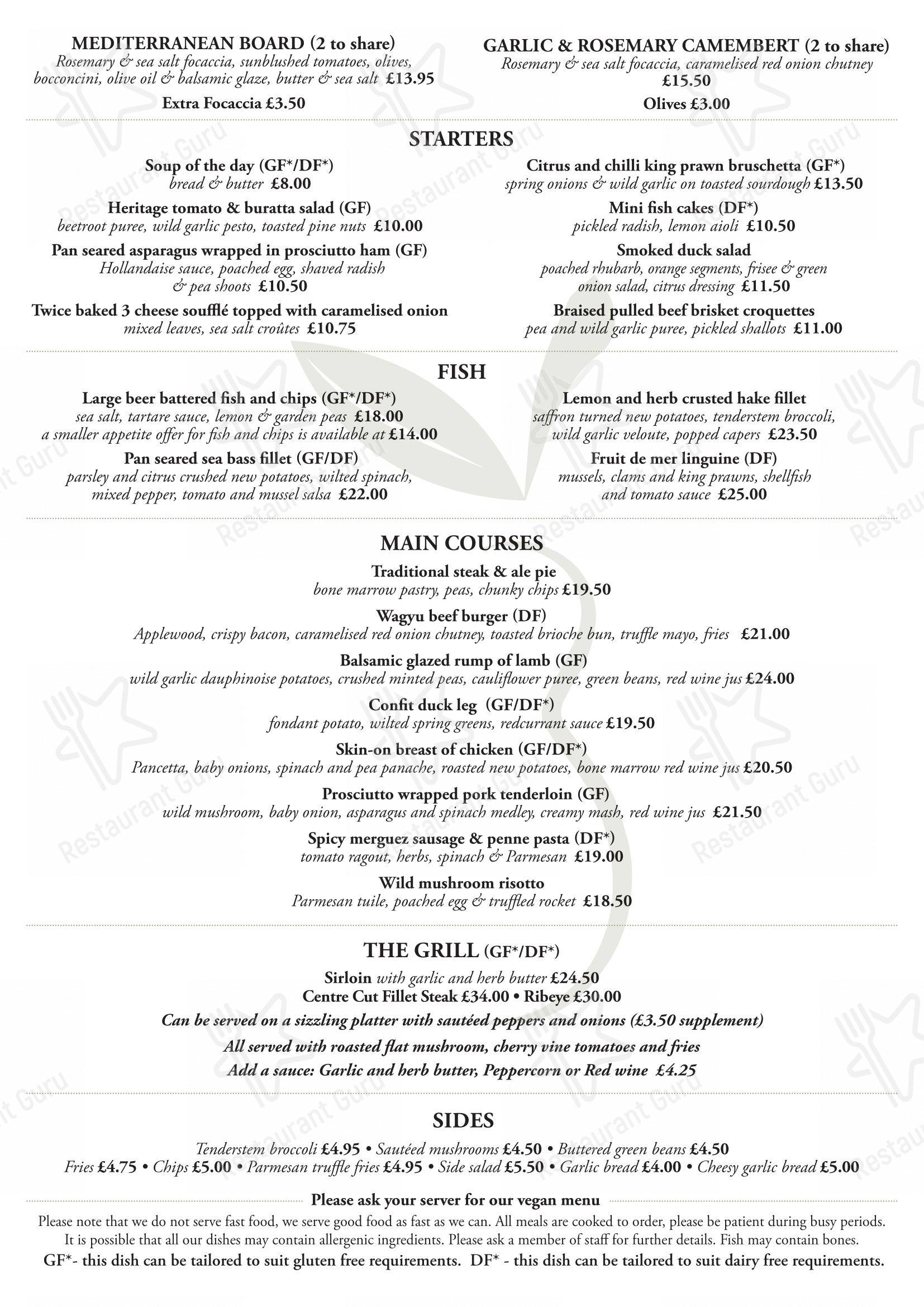 Menu at The Pear At Parley restaurant, West Parley