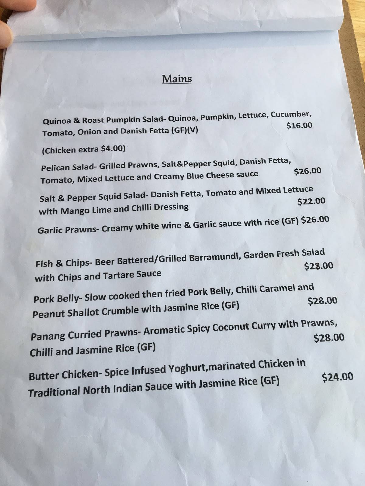 Menu at The Pelican Cafe Kalbarri, Kalbarri