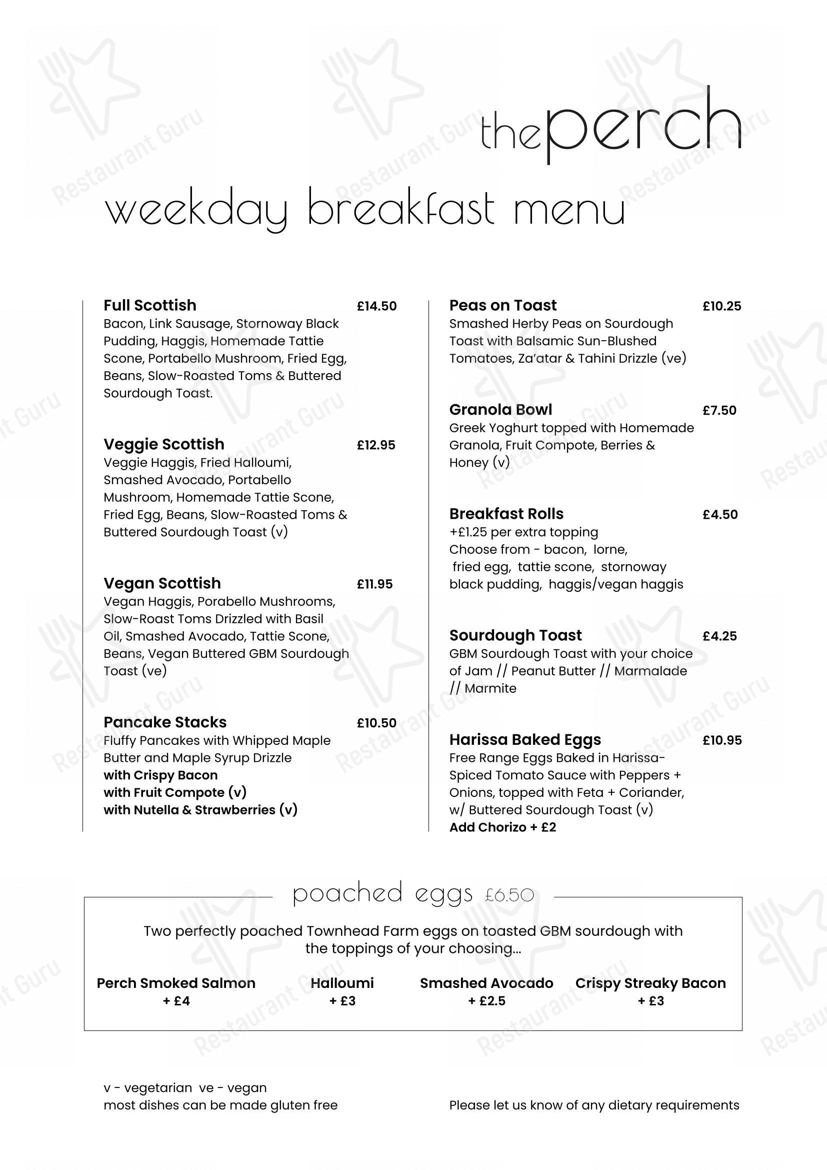 Menu at The Perch cafe, Garelochhead