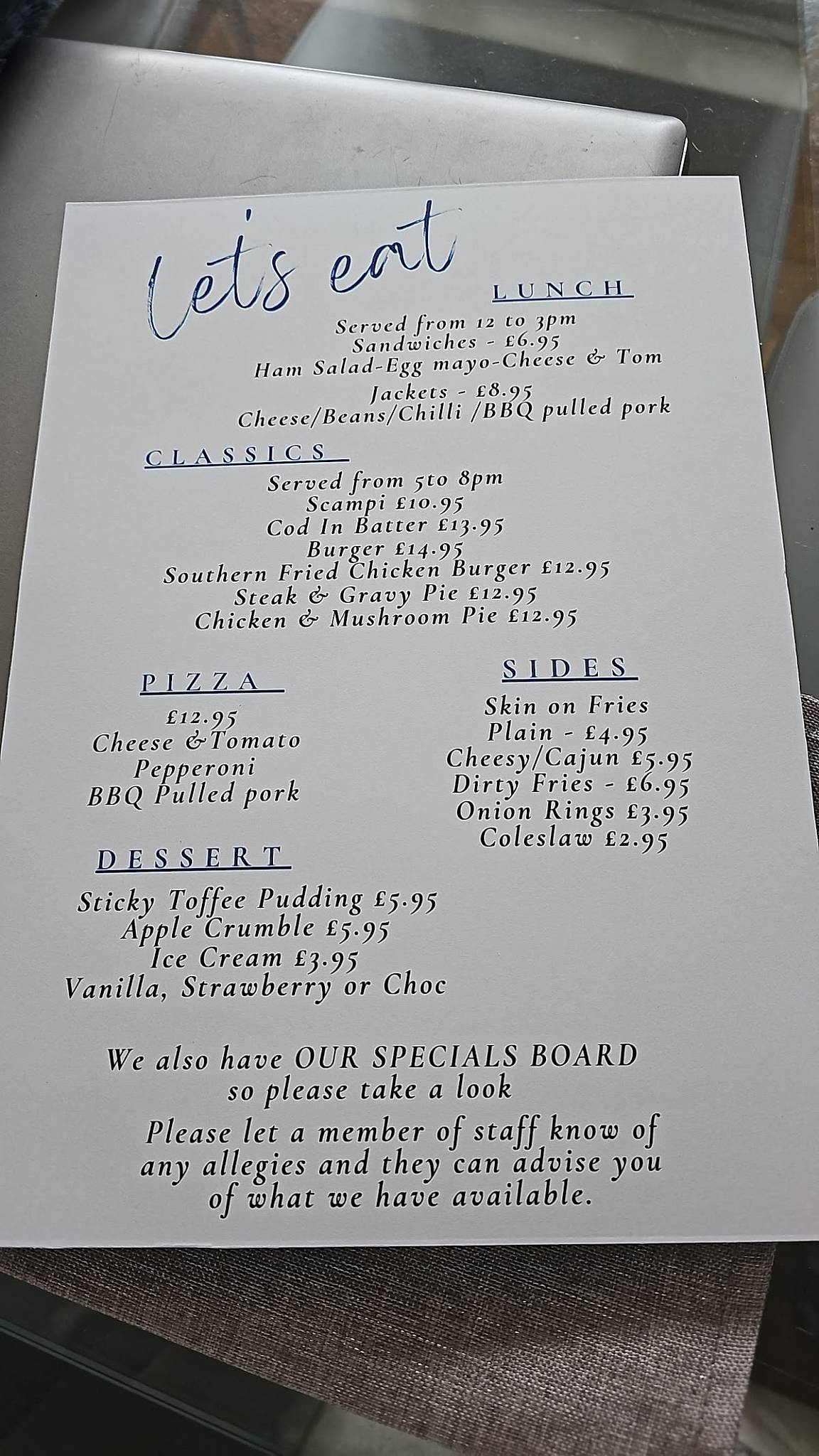Menu at The Pier pub & bar, Rochester, Lower Upnor
