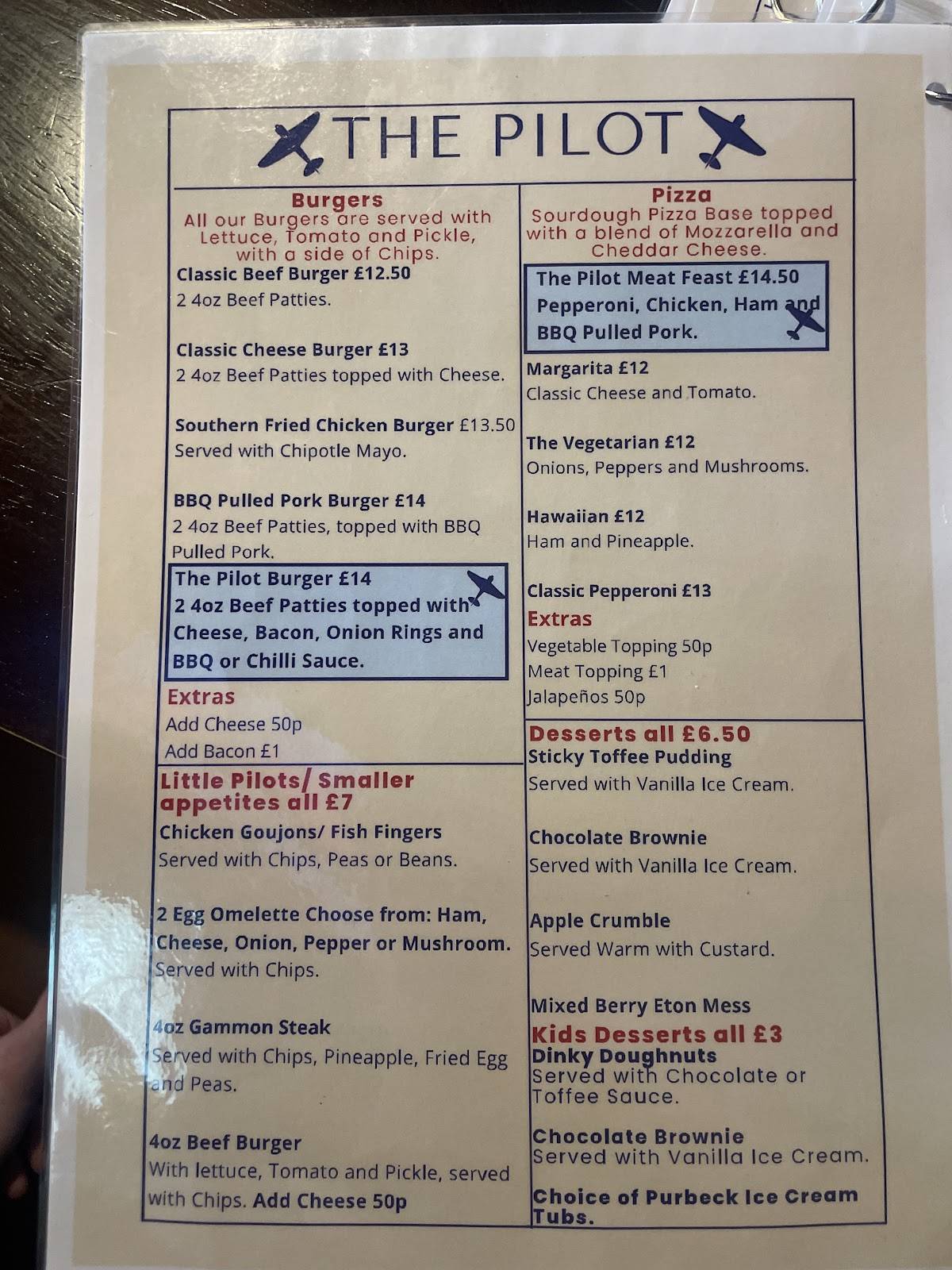 Menu at The Pilot pub & bar, Poole, 1 Adastral Rd