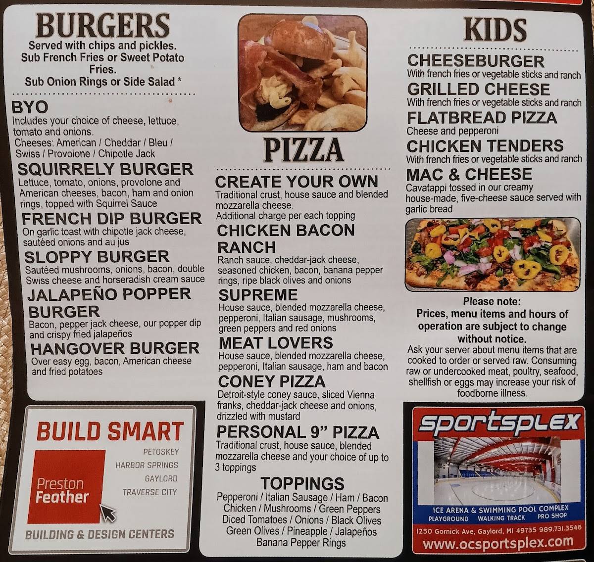 Menu at The Pine Squirrel Bar & Grill, Gaylord, S Otsego Ave
