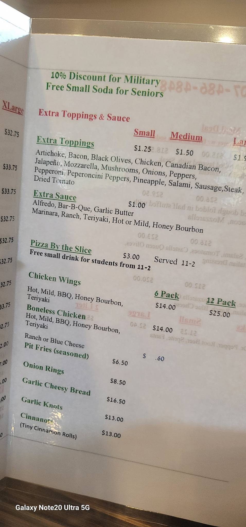 Menu at The Piza Pit pizzeria, Kodiak