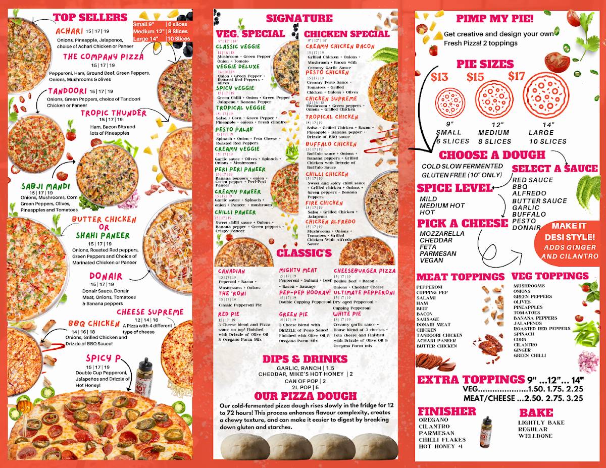 Menu at The Pizza Company restaurant, Calgary