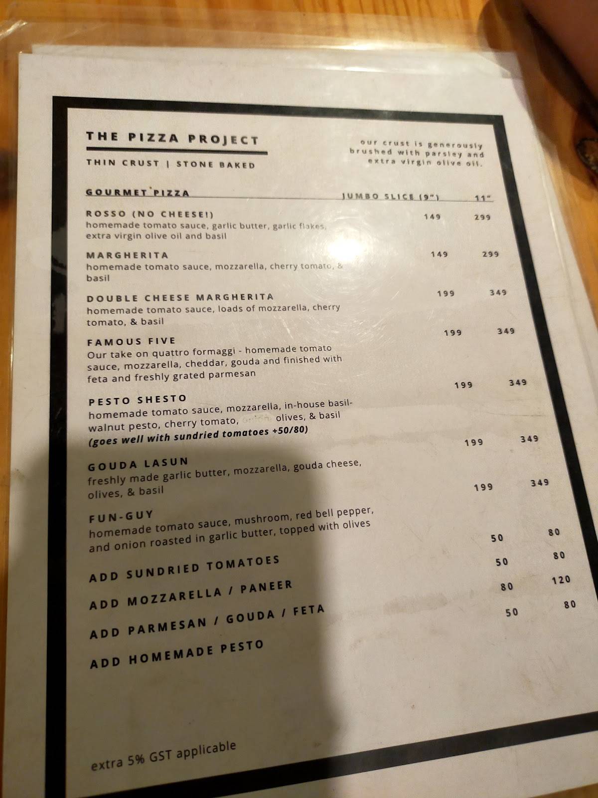 Menu at The Pizza Project, Nagpur