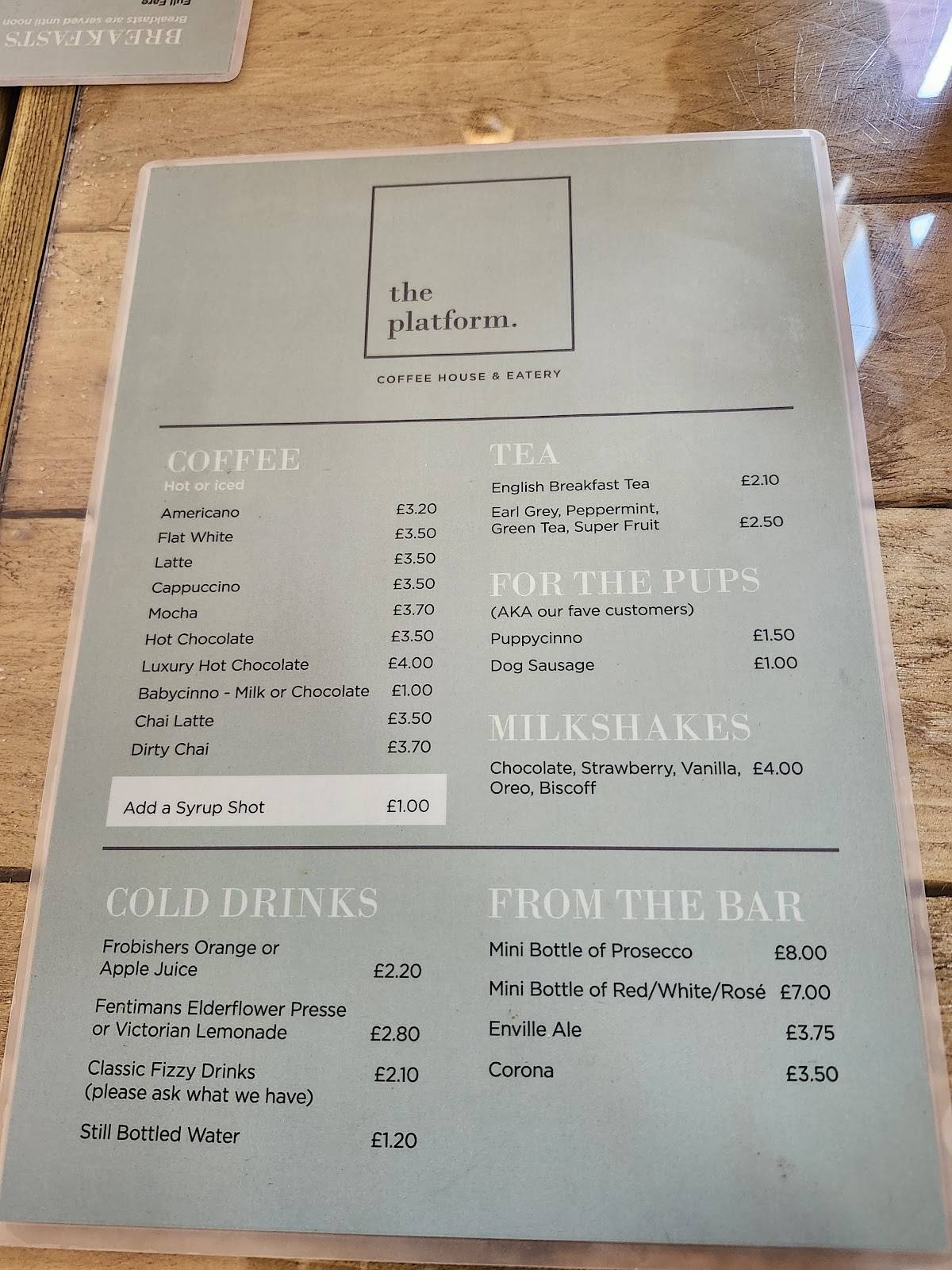 Menu at The Platform cafe, Wolverhampton