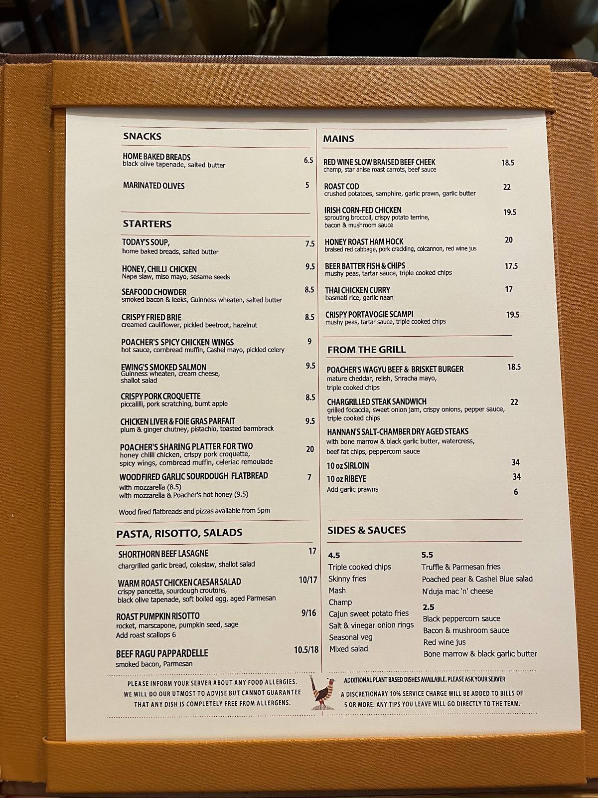 Menu at The Poachers Pocket pub & bar, England