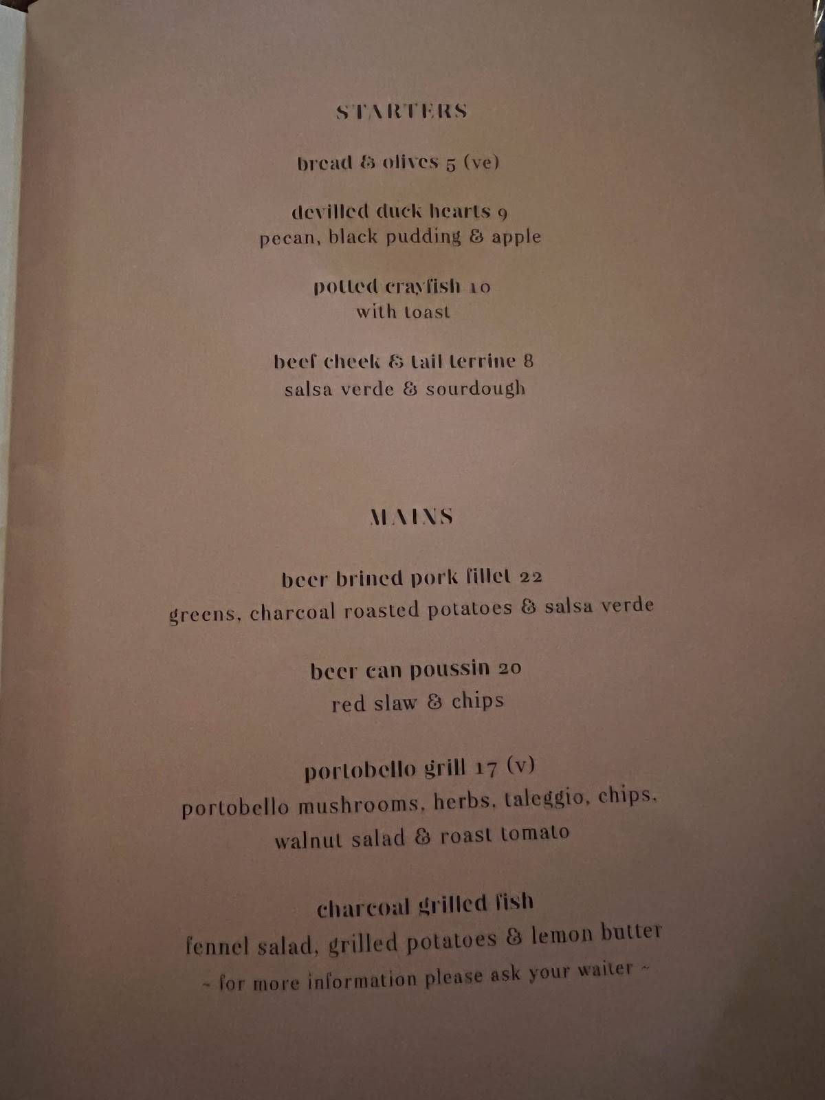 Menu at The Porterhouse Grill & Rooms steakhouse, Oxford