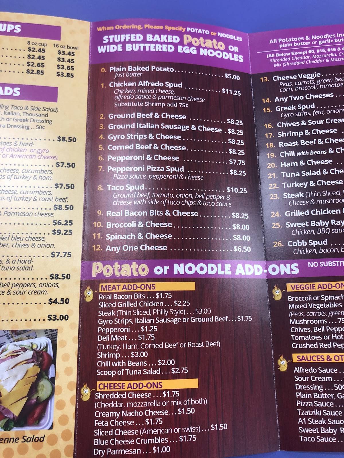 Menu at The Potato Place desserts, Detroit