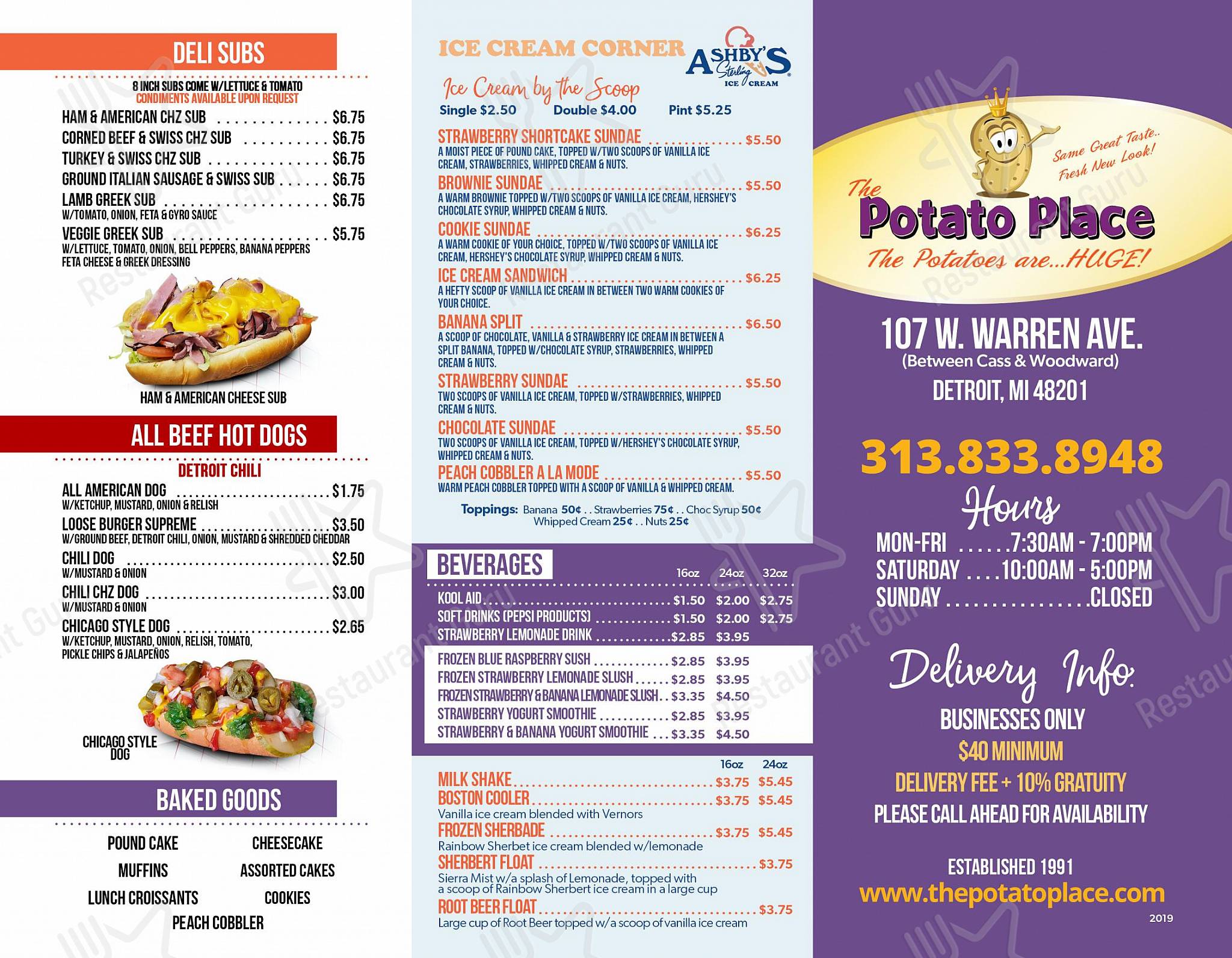 Menu at The Potato Place desserts, Detroit