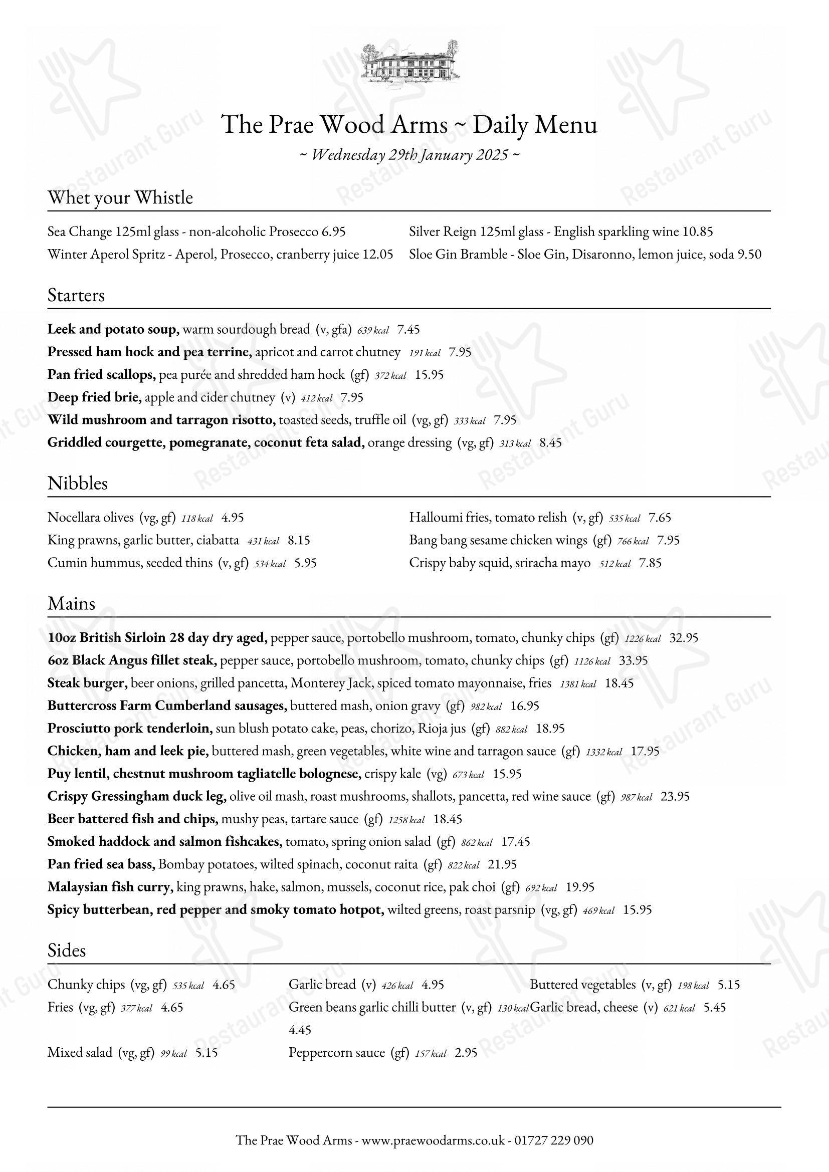 Menu at The Prae Wood Arms pub & bar, St Albans