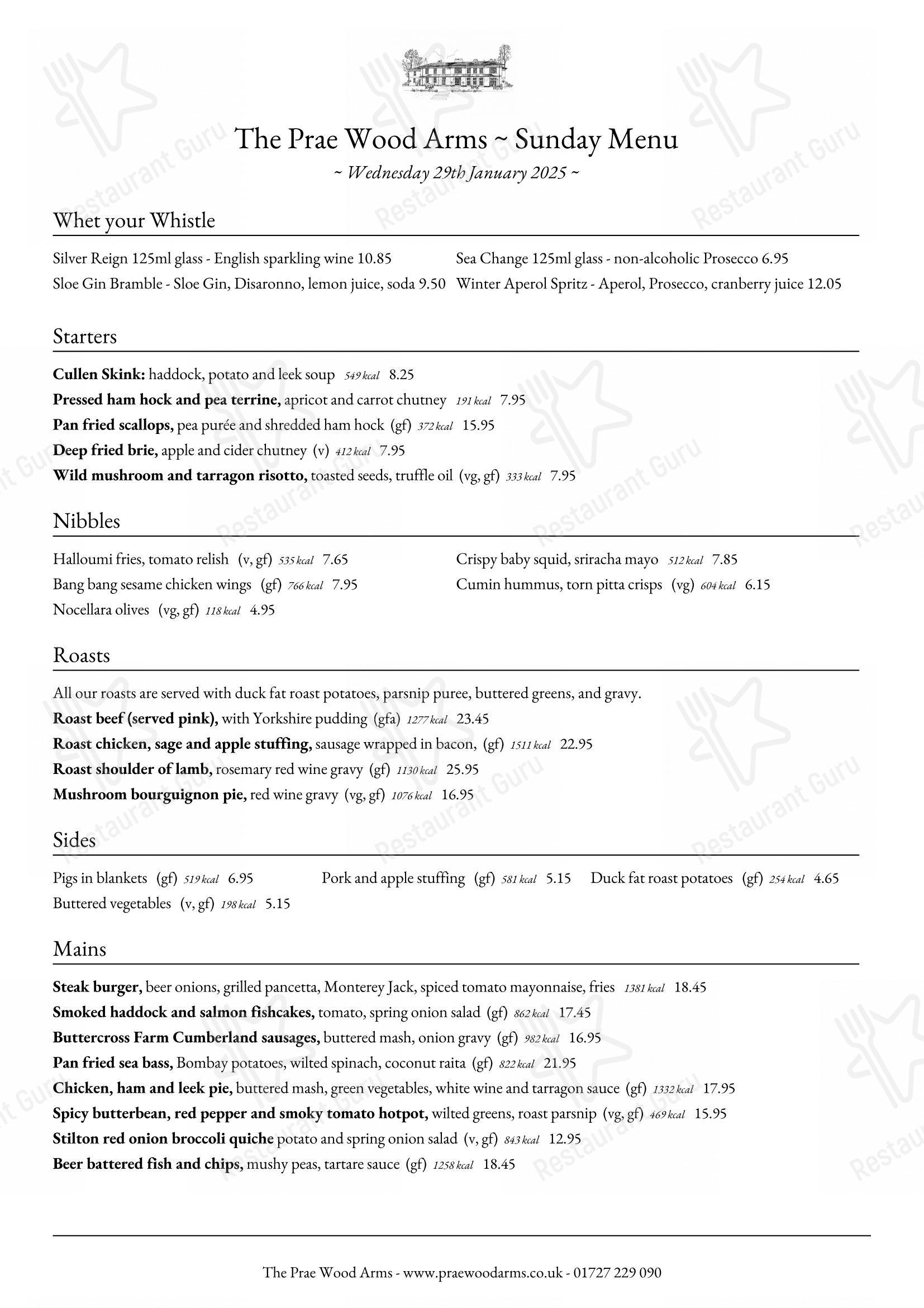 Menu at The Prae Wood Arms pub & bar, St Albans