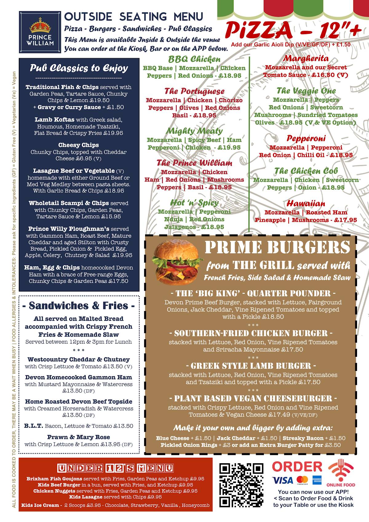 Menu at The Prince William restaurant, Brixham