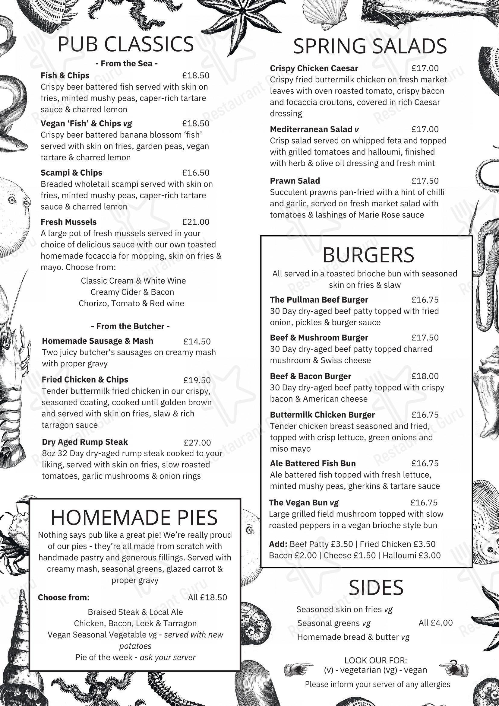 Menu at The Pullman Folkestone pub & bar, Folkestone, 7-9 Church St