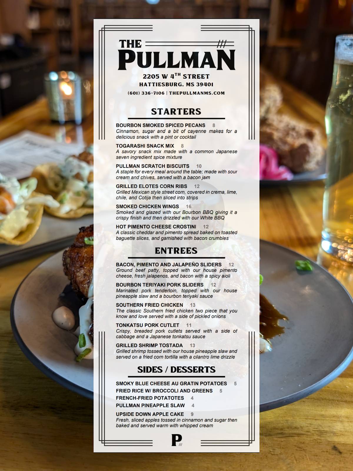 Carta del restaurante The Pullman, Hattiesburg