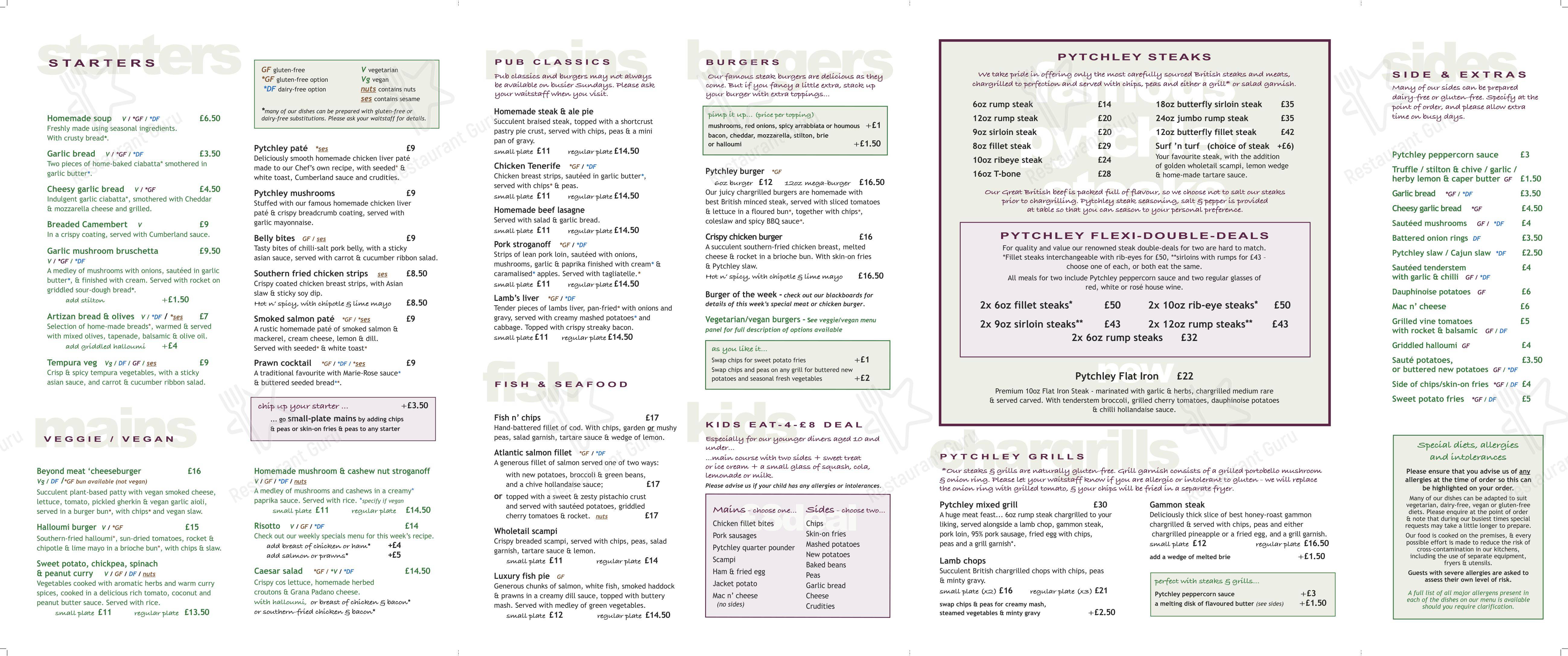 Menu at The Pytchley Inn pub & bar, West Haddon