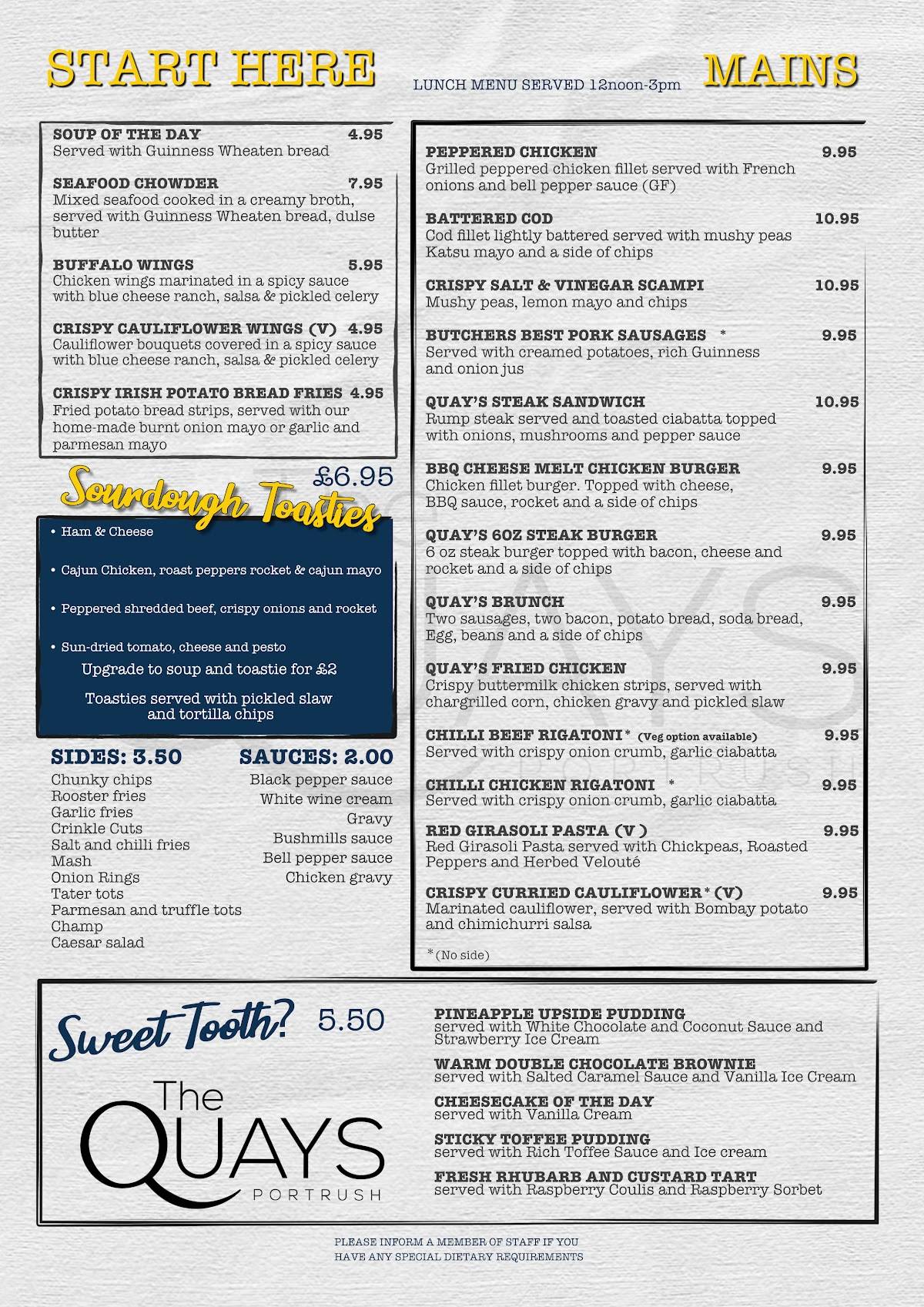 Menu at The Quays Bar & Gastropub, Portrush