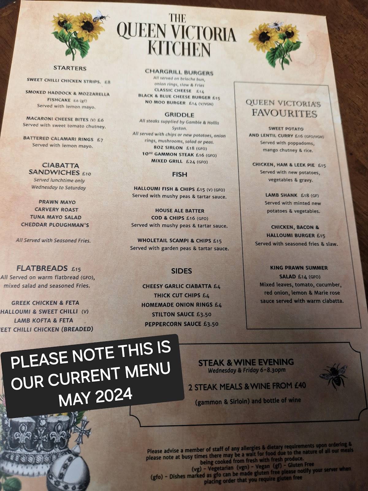 Menu at The Queen Victoria pub & bar, Syston