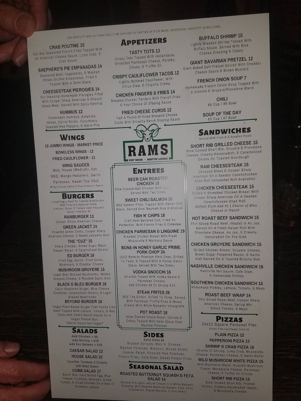 Menu at Rams Pint House & Rooftop Lounge pub & bar, Perkasie