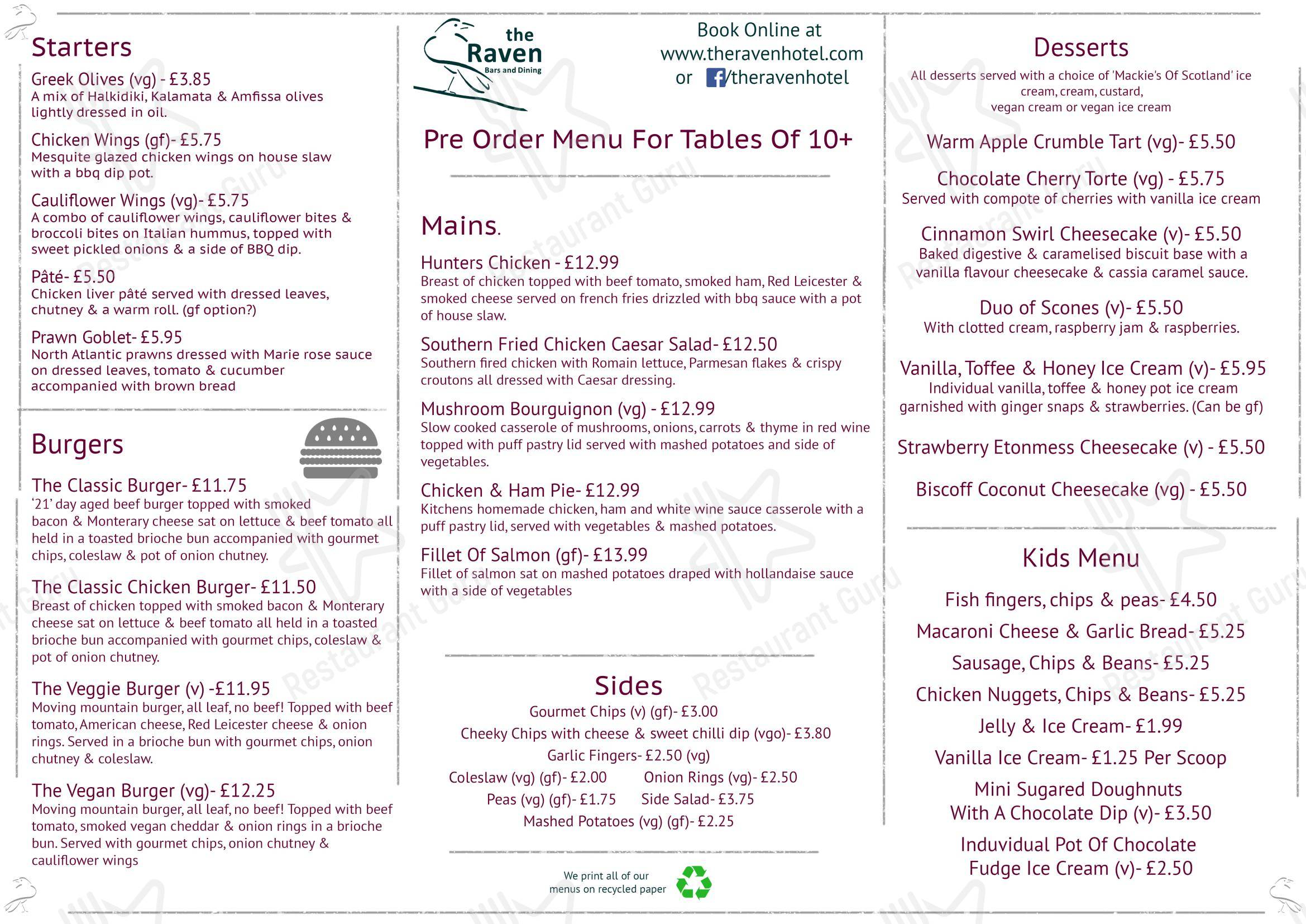Menu at The Raven Hotel pub & bar, Corby