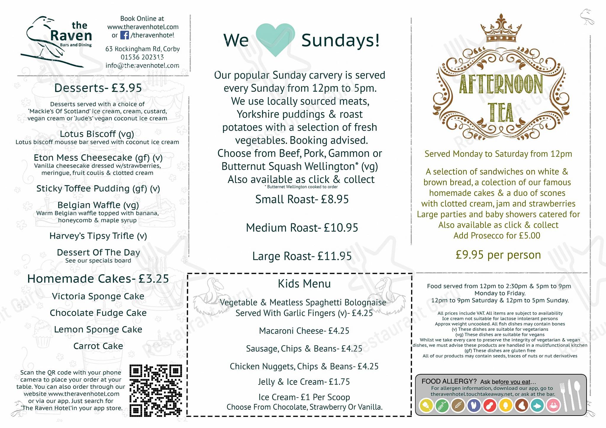 Menu at The Raven Hotel pub & bar, Corby