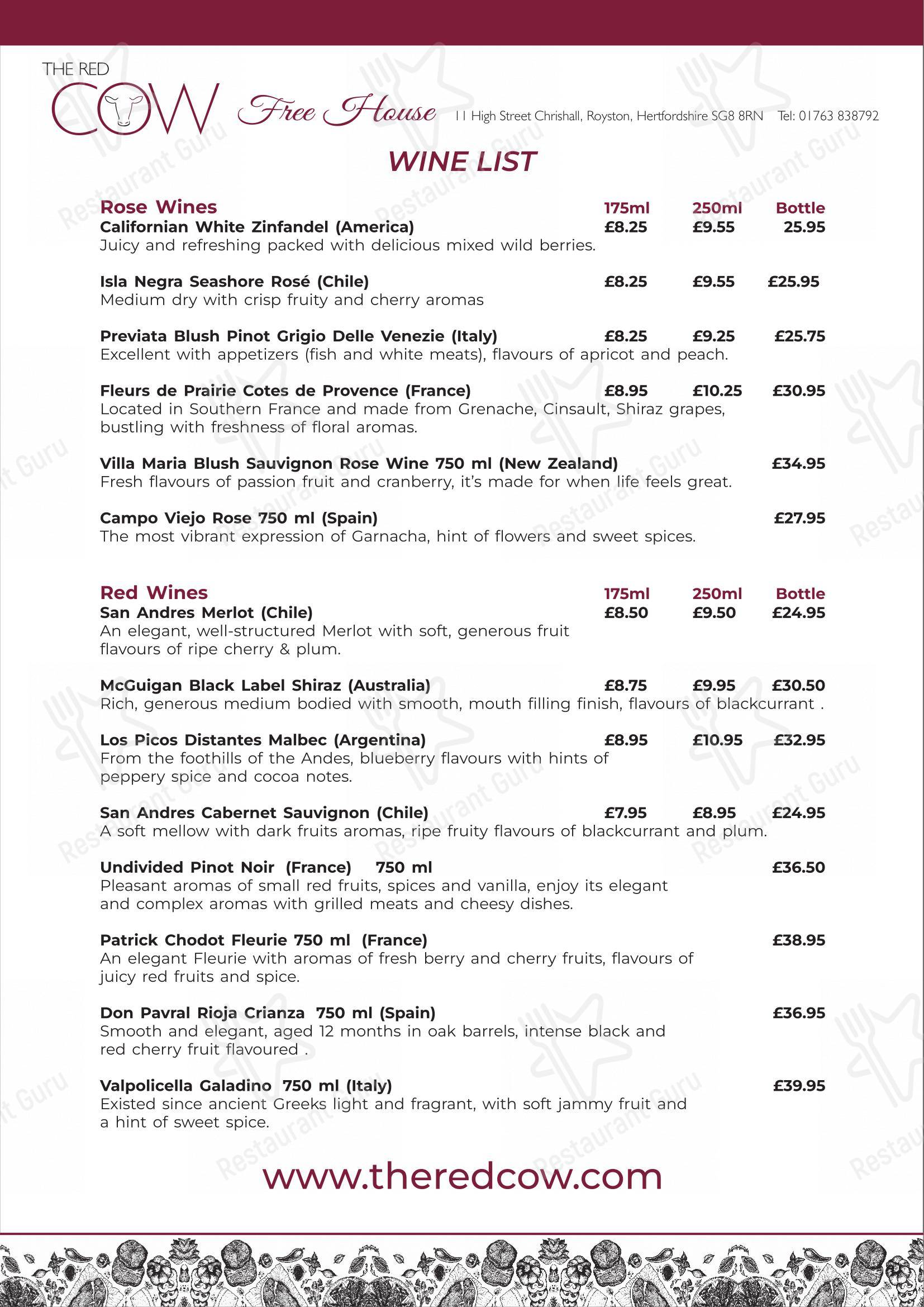 Menu at The Red Cow pub & bar, Chrishall, 11 High St