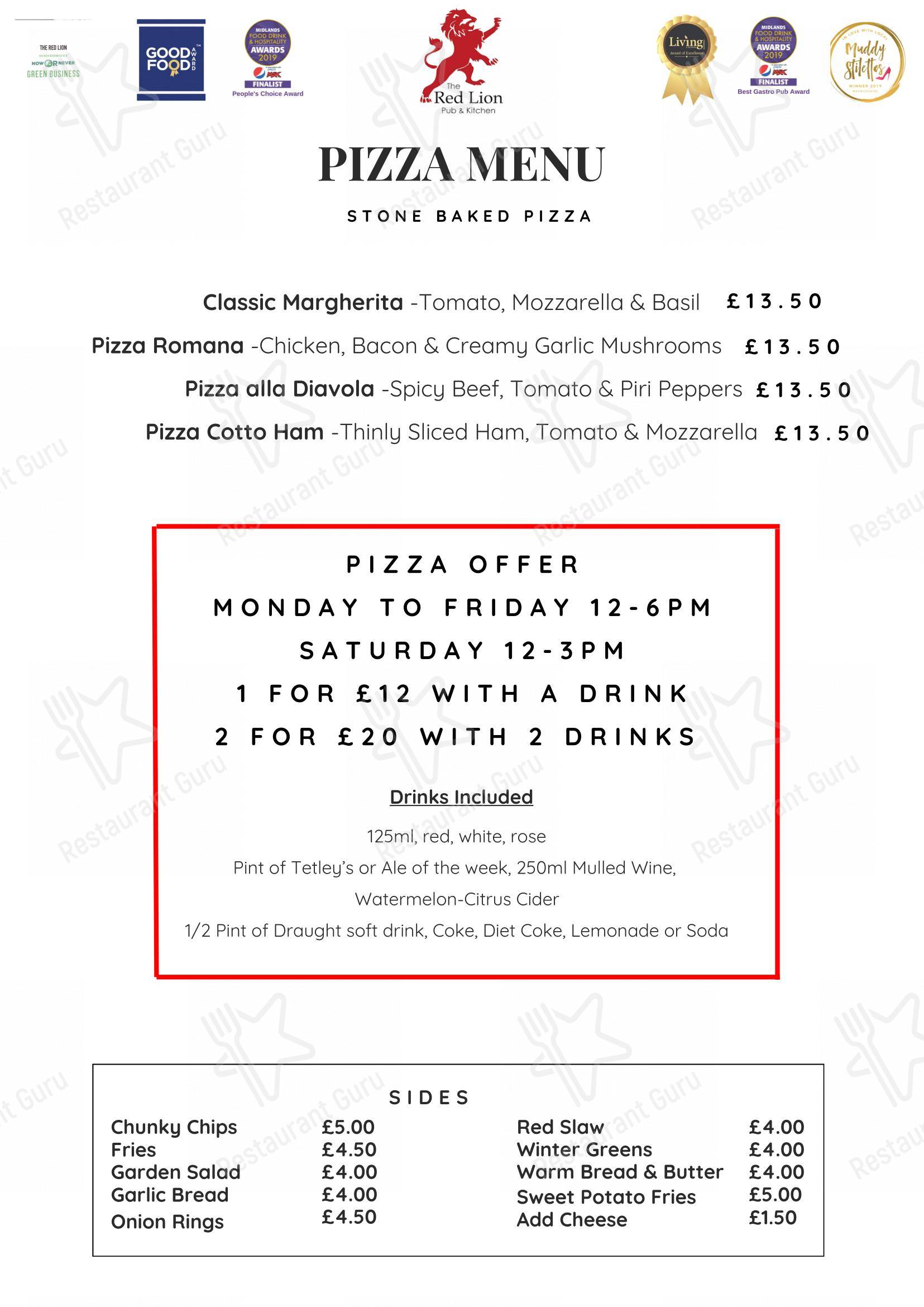 Menu at The Red Lion Hunningham pub & bar, Coventry, Main St