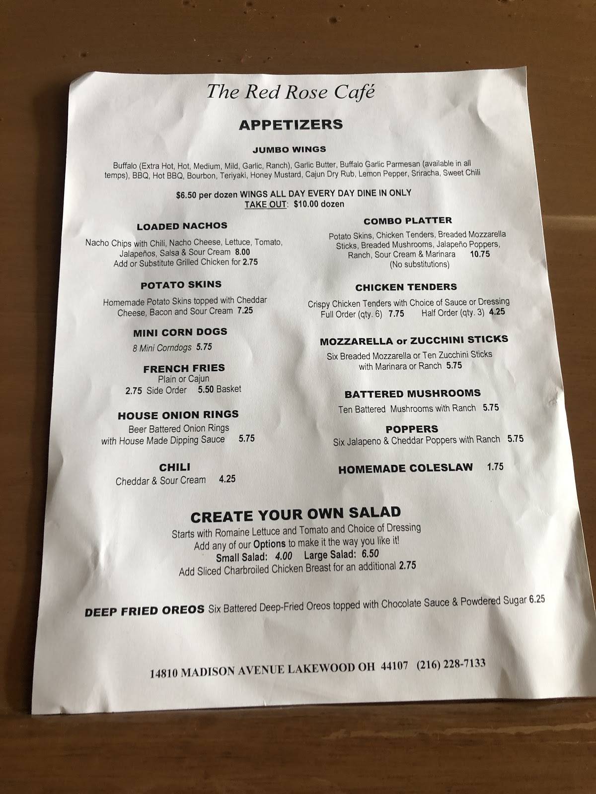 Menu at The Red Rose Cafe, Lakewood