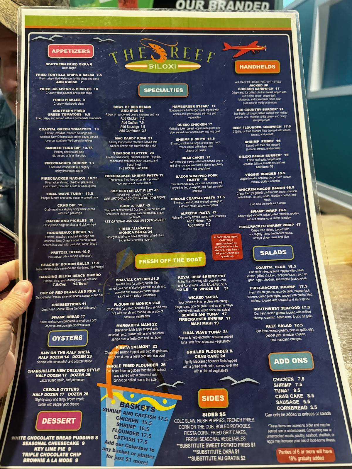 Menu at The Reef restaurant, Biloxi
