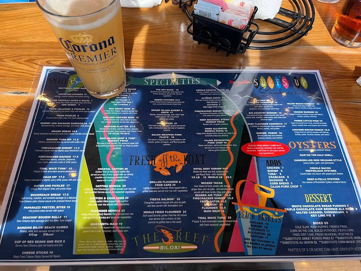 Menu at The Reef restaurant, Biloxi