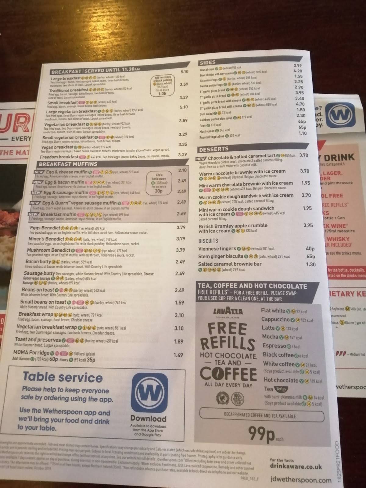 Menu at The Regal Moon - JD Wetherspoon pub & bar, Rochdale, The Butts Ave