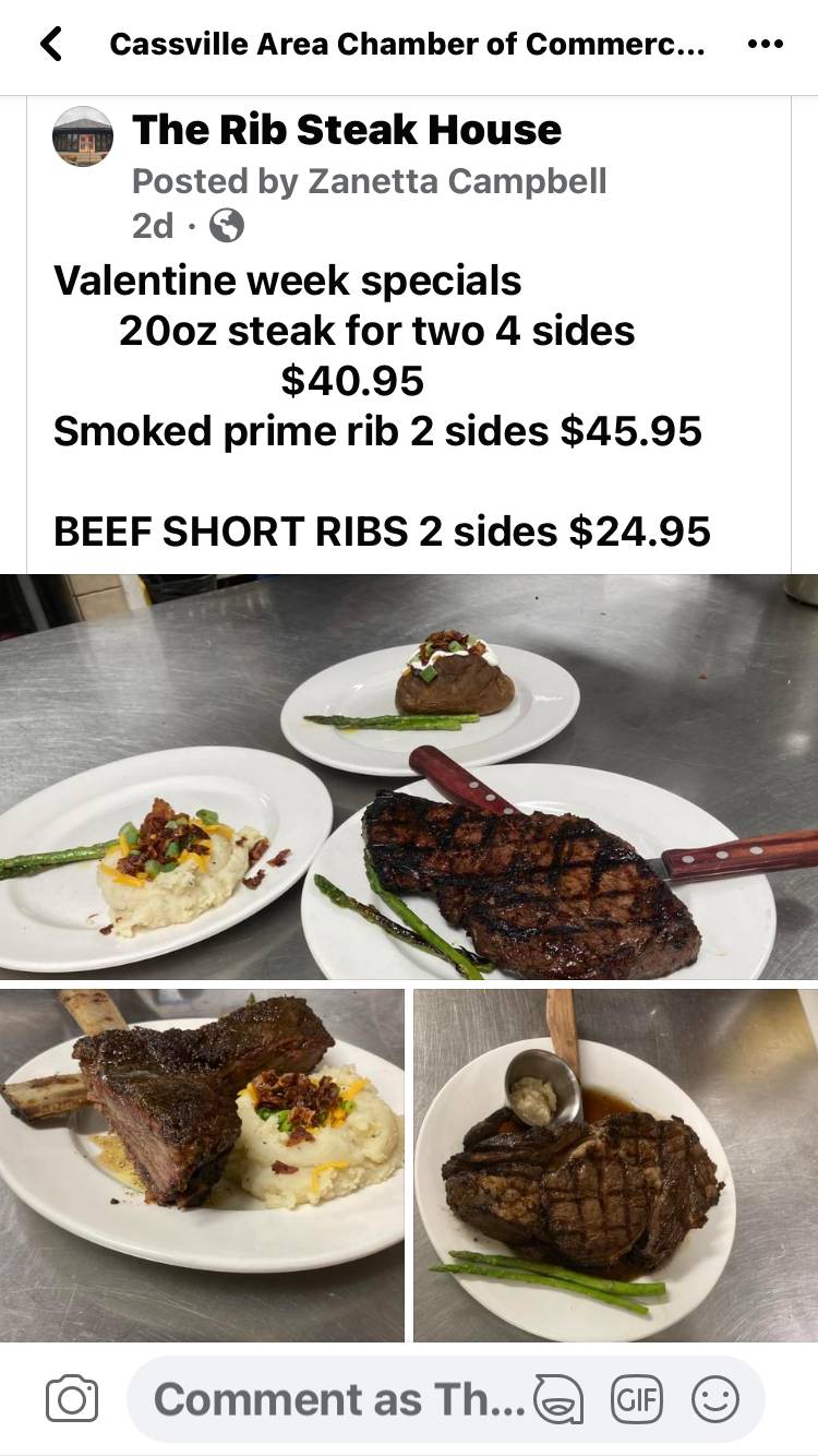 Menu at The Rib Steak House steakhouse, Cassville