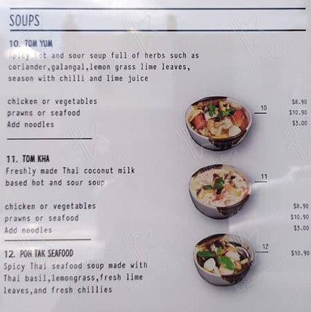 Menu at The Rice Paddy Thai restaurant, South Yarra