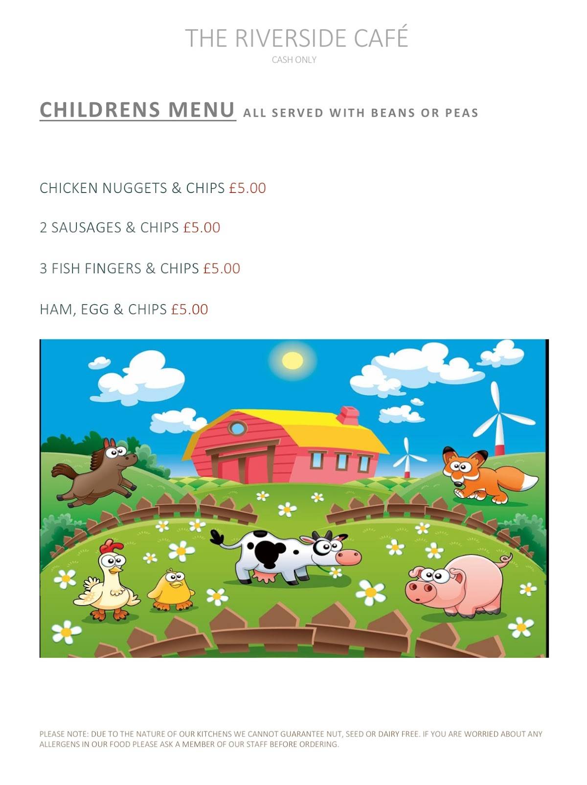 Menu at The Riverside Cafe, Wimborne Minster
