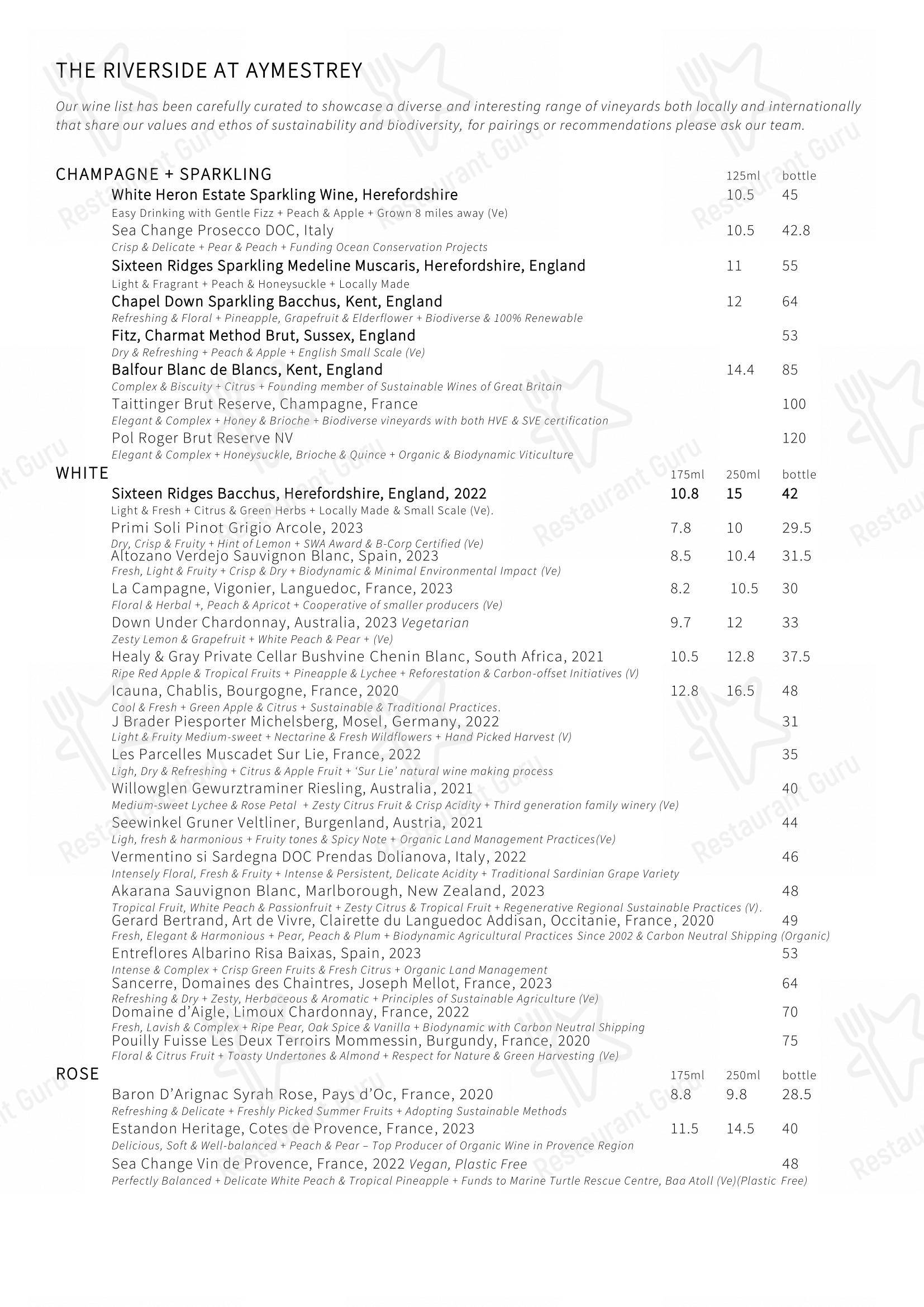 Menu at The Riverside at Aymestrey pub & bar, Aymestrey, The Riverside Inn
