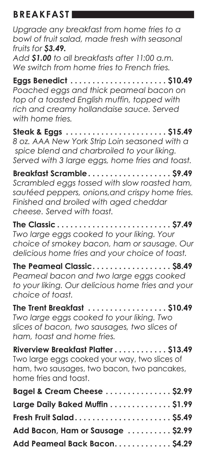 Menu at The Riverview Family Restaurant, Campbellford