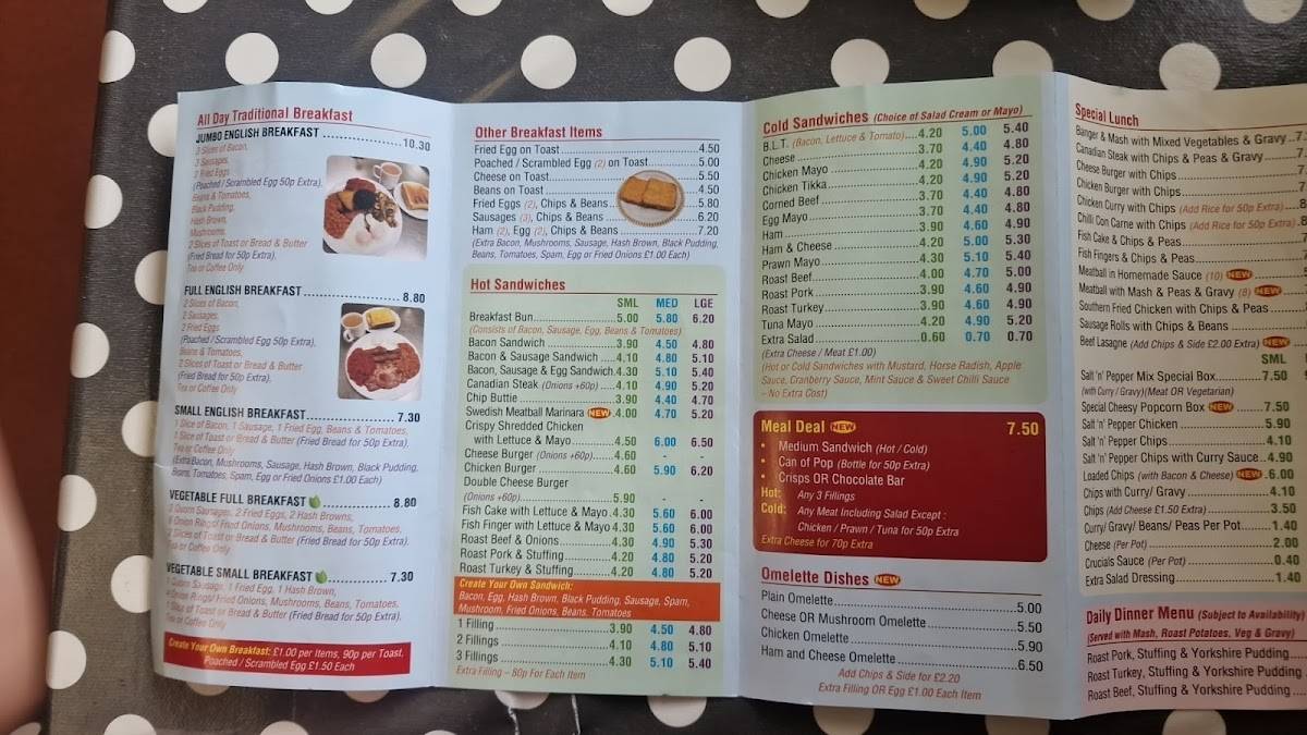 Menu at The Road Side Cafe, Doncaster